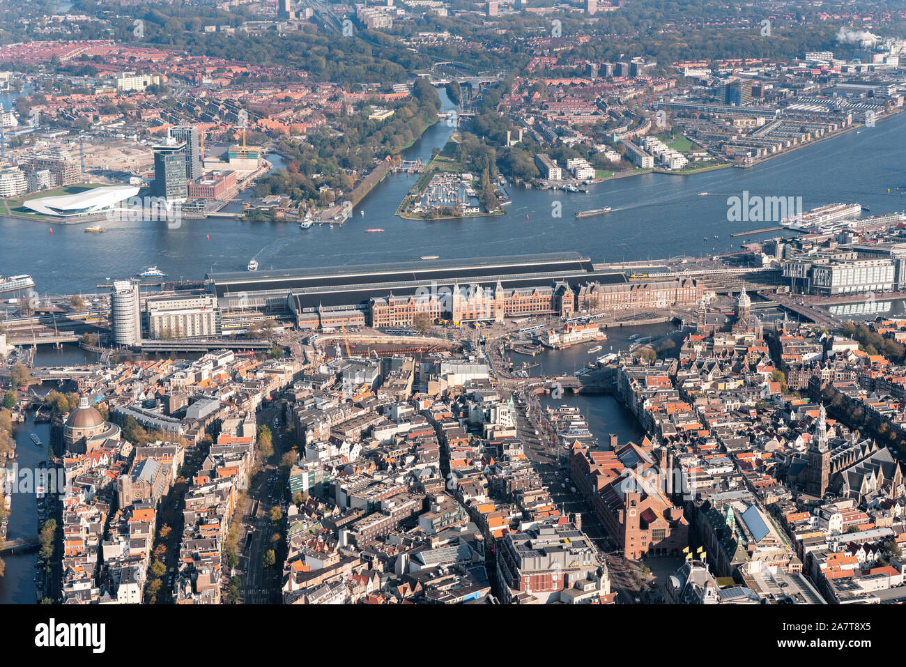 Aerial of Amsterdam inner city with the Central Station Stock Photo - Alamy