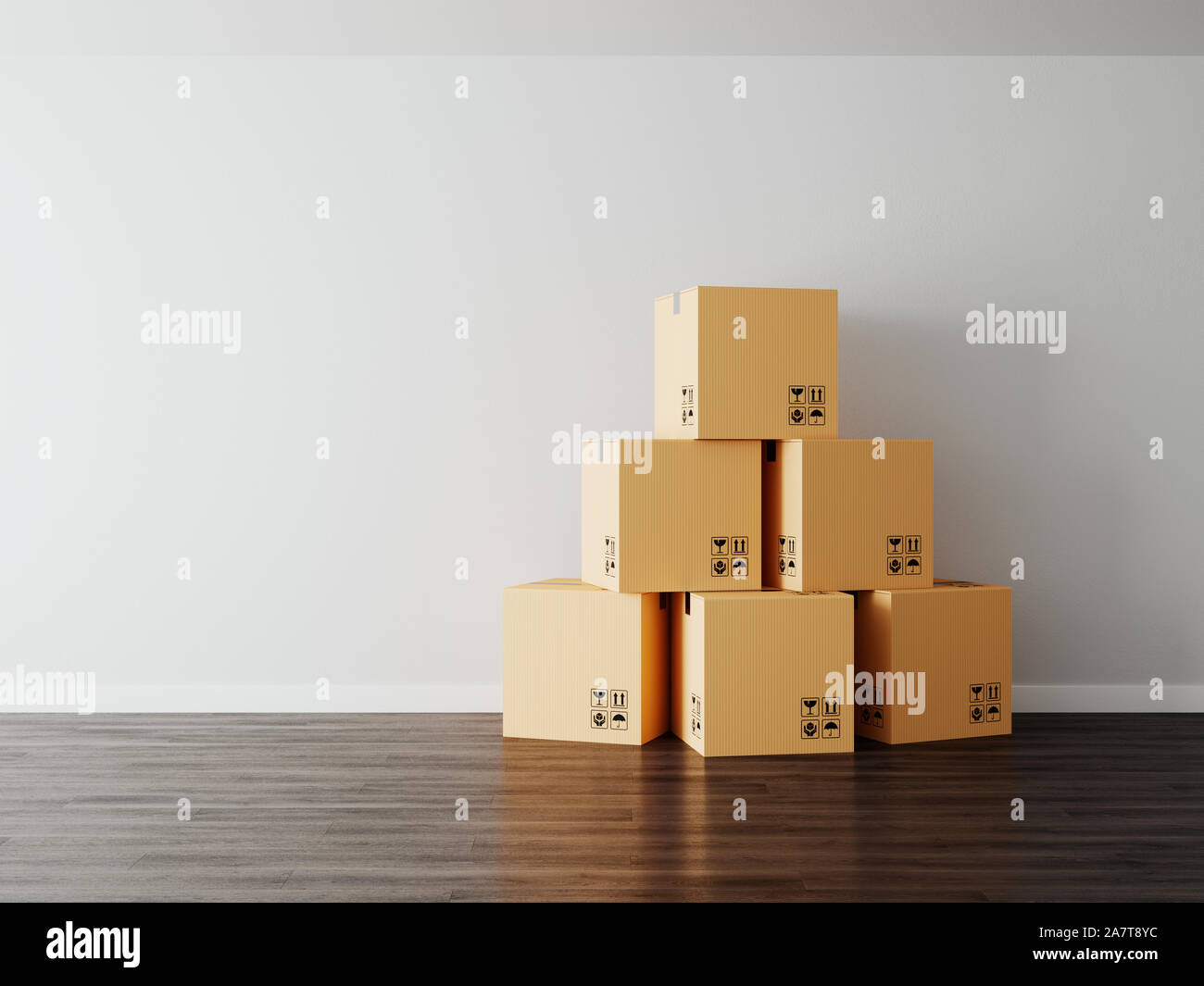 New empty room with cargo cardboard package box. 3d rendering ...