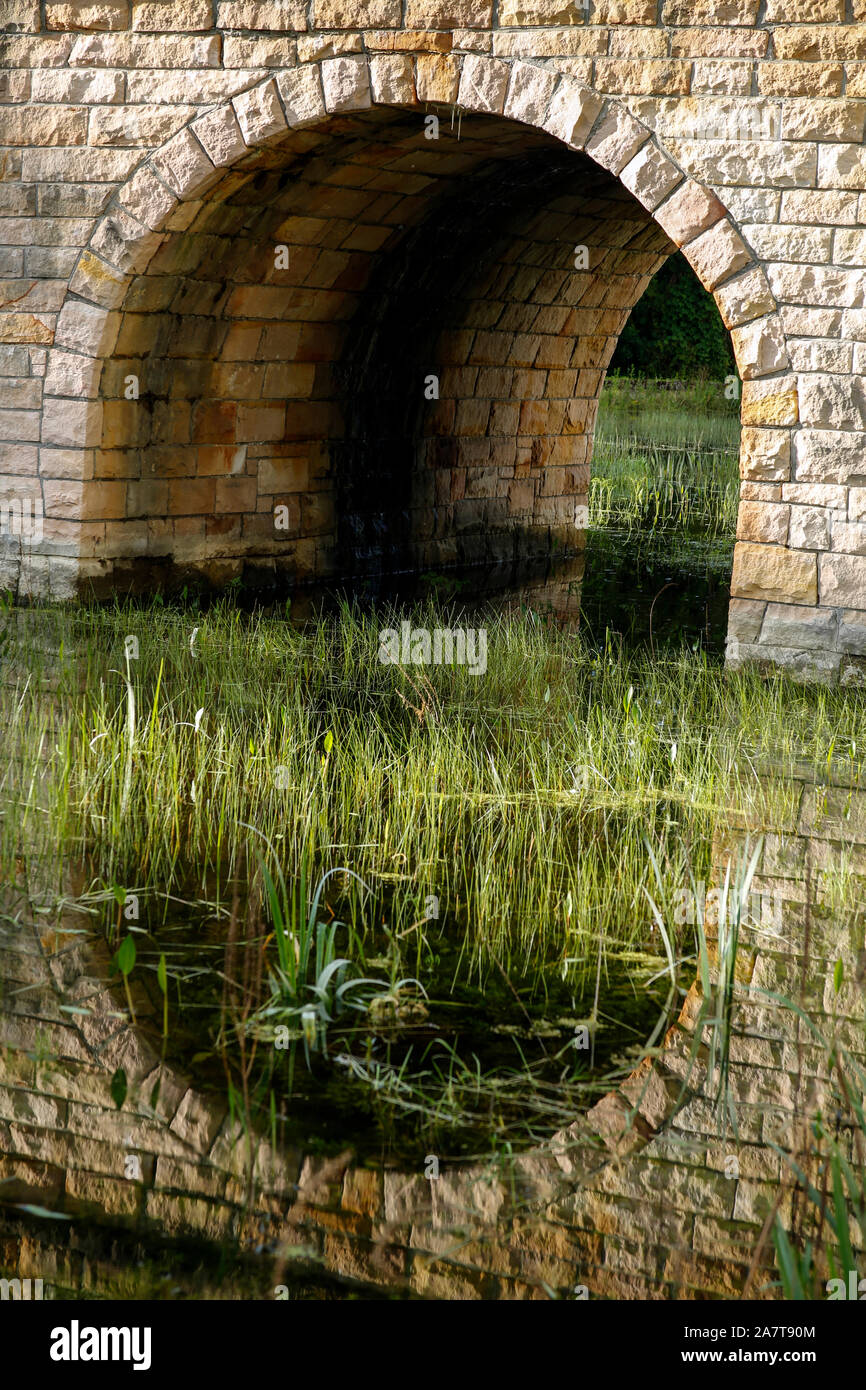 ancient stone bridge over overgrown pond Stock Photo - Alamy