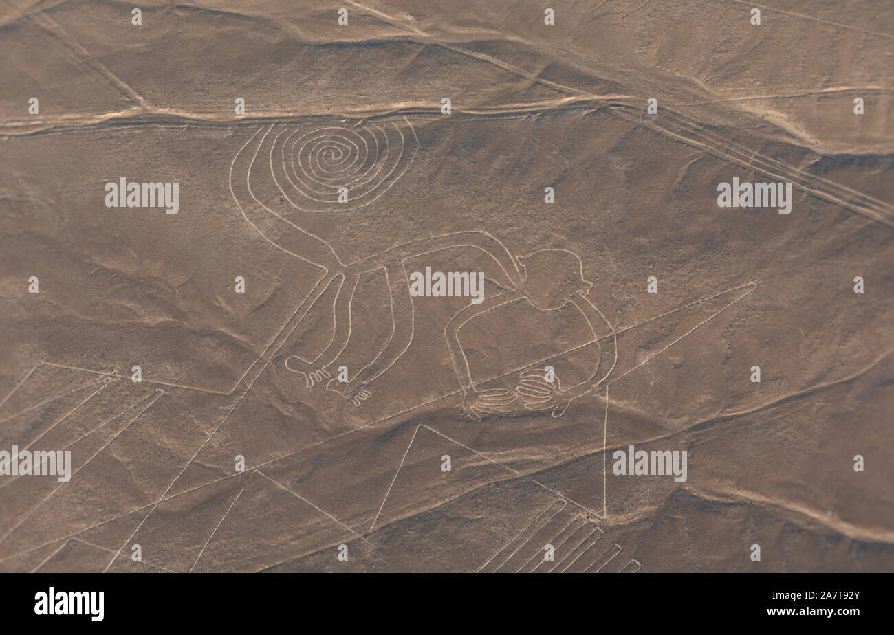 Flight over Nazca Desert.The Nazca Lines are a group of very large ...
