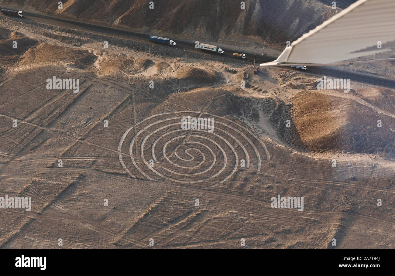 Flight over Nazca Desert.The Nazca Lines are a group of very large ...