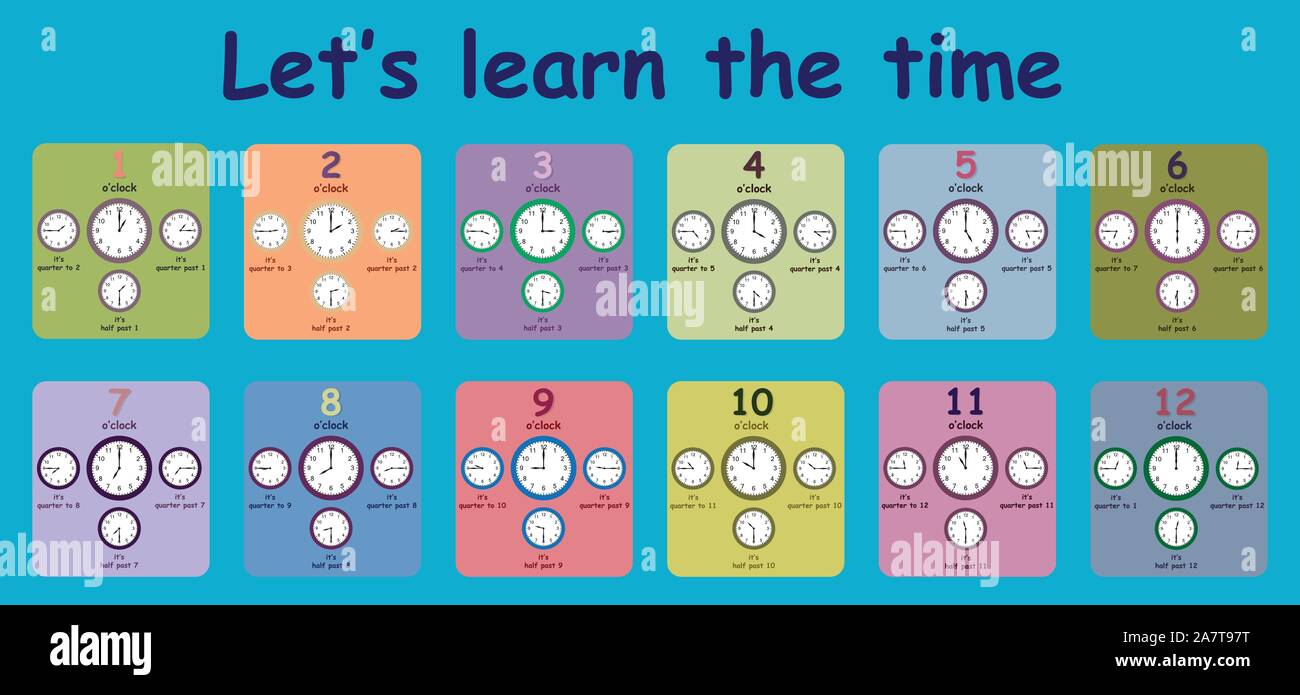 Educational worksheet that helps children learn to tell the time Stock ...