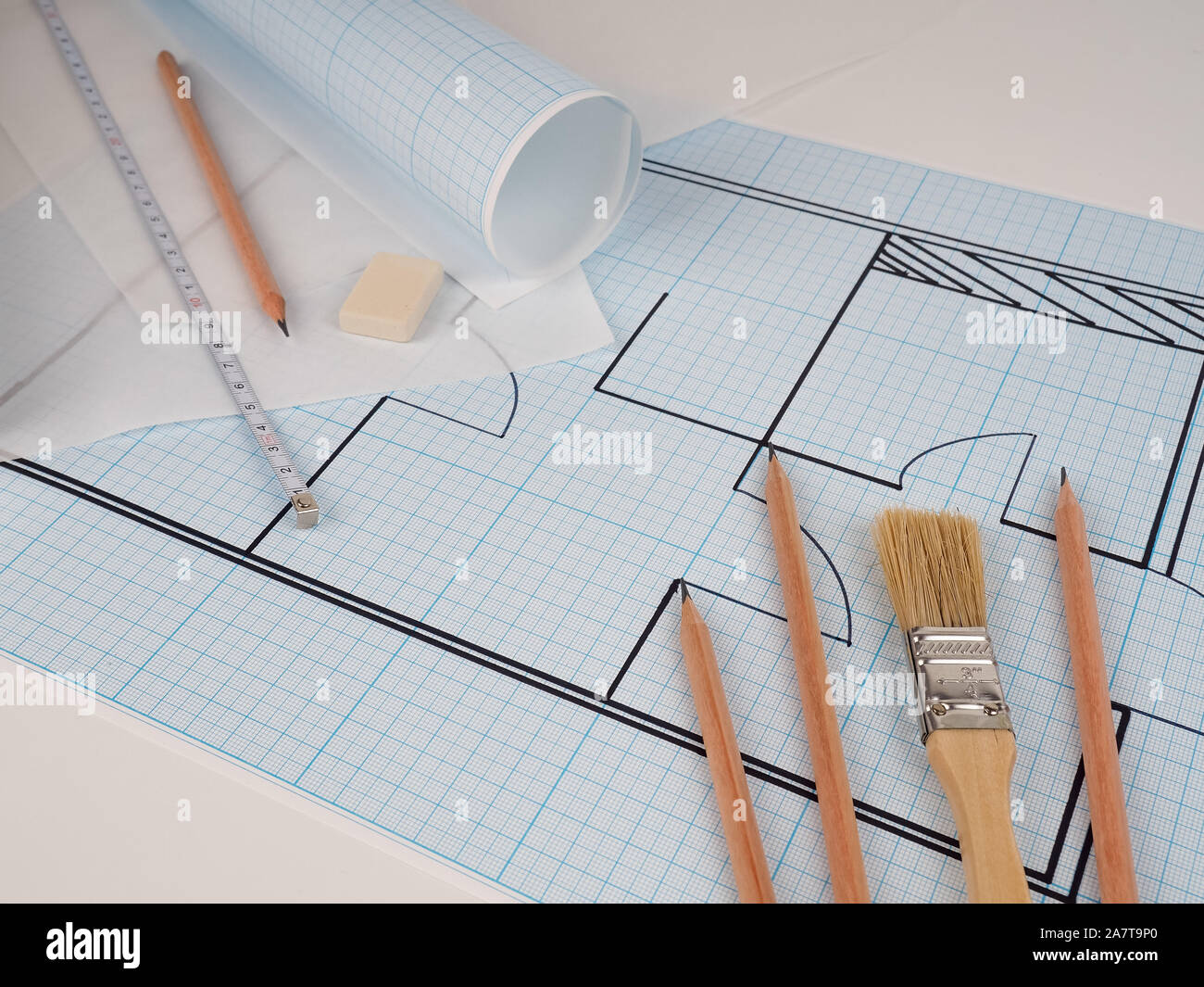 schematic plan of the apartment, drawing on millimeter paper in a roll ...
