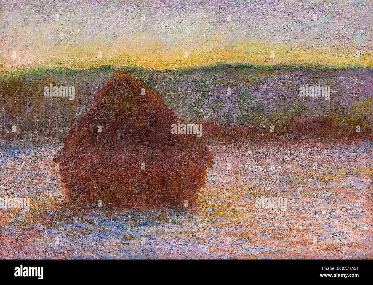 Claude Monet, Stack of Wheat, (Thaw, Sunset), landscape painting, 1890 ...