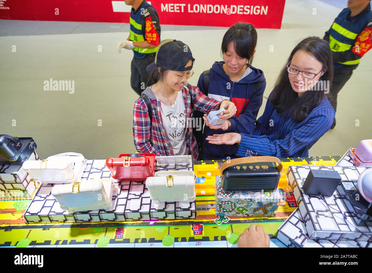 SHENZHEN, CHINA - CIRCA APRIL, 2019: Divoom stand at Shenzhen Design ...
