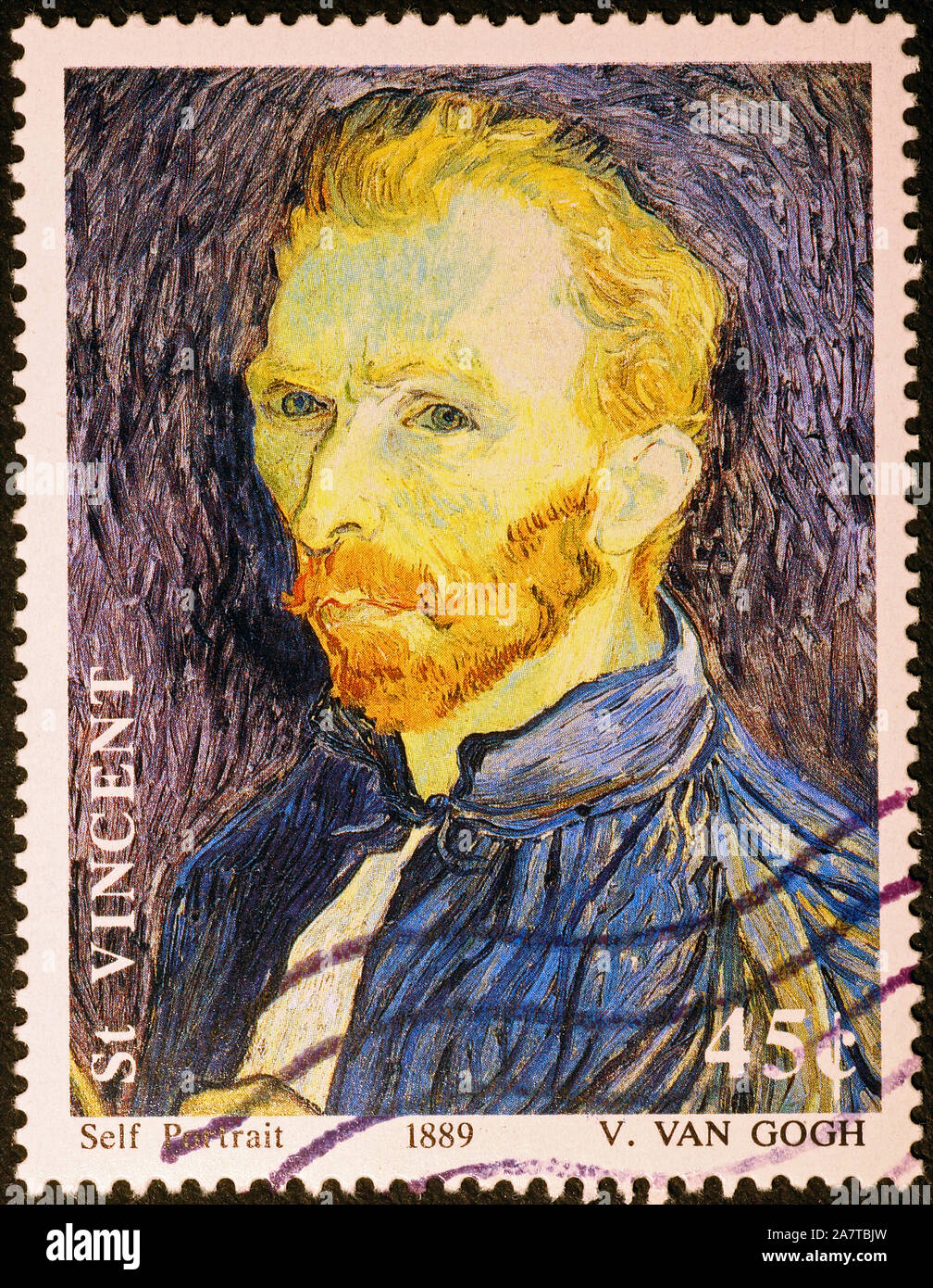 Self-portrait by Van Gogh on stamp of Saint Vincent Stock Photo - Alamy