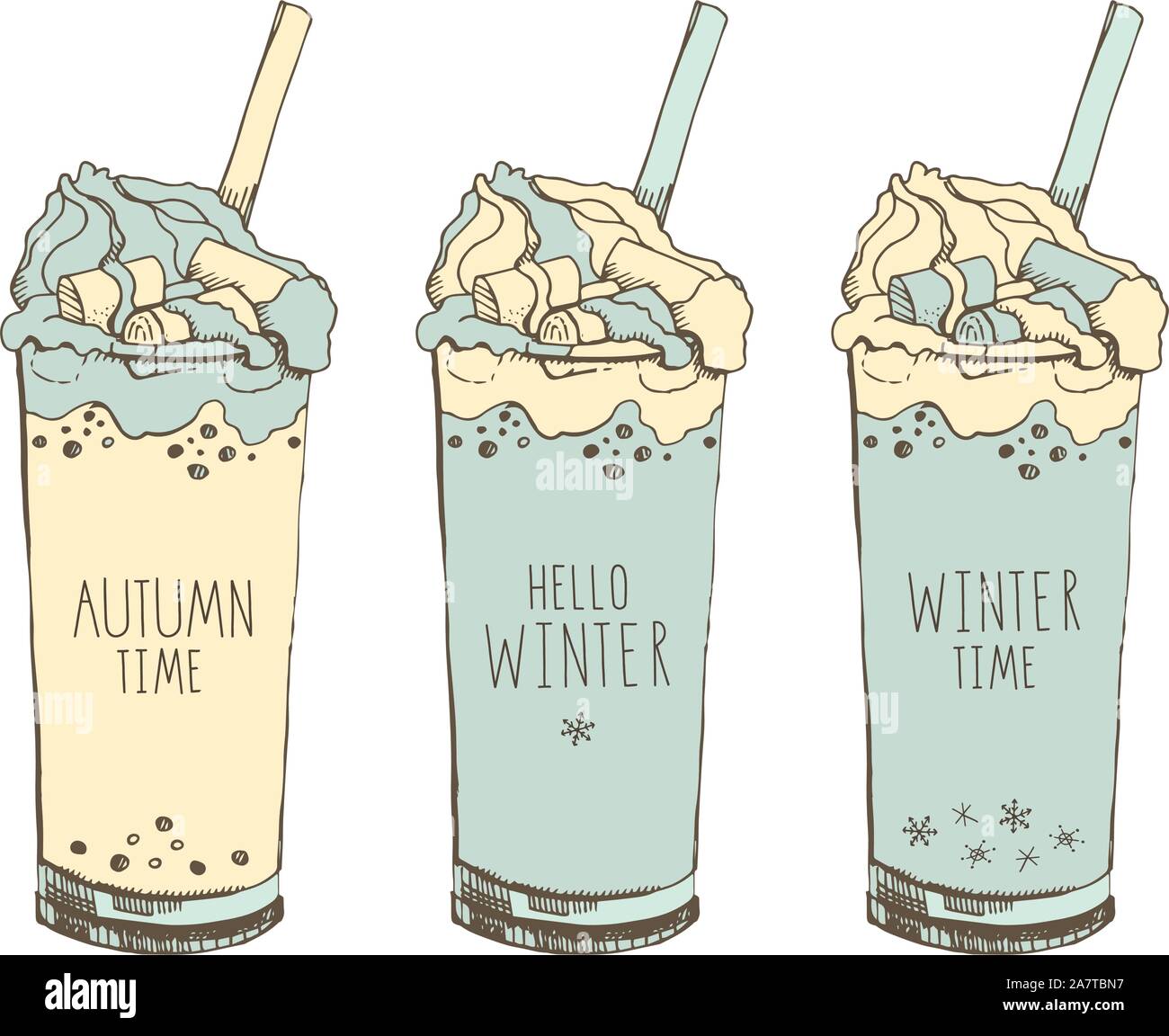 Set of vector hand drawn illustrations in pastel colors isolated on a ...