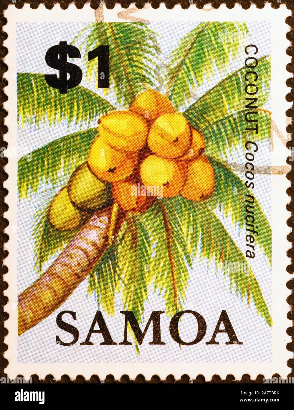 Coconut palm on samoan postage stamp Stock Photo - Alamy