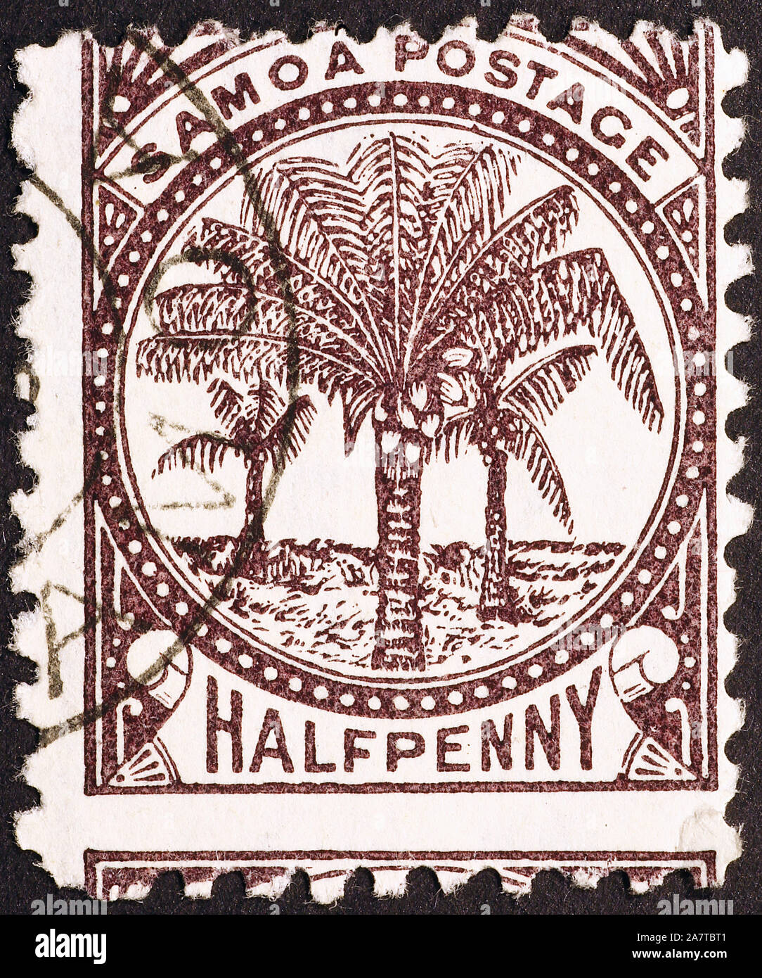 Palm trees on old Samoan stamp of 1886 Stock Photo - Alamy