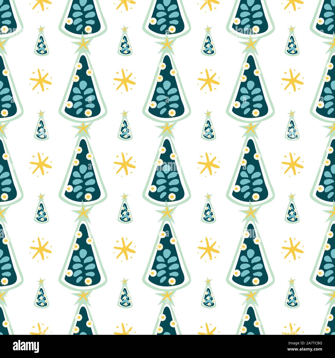 Geometric festive folk art christmas tree hand drawn seamless ...