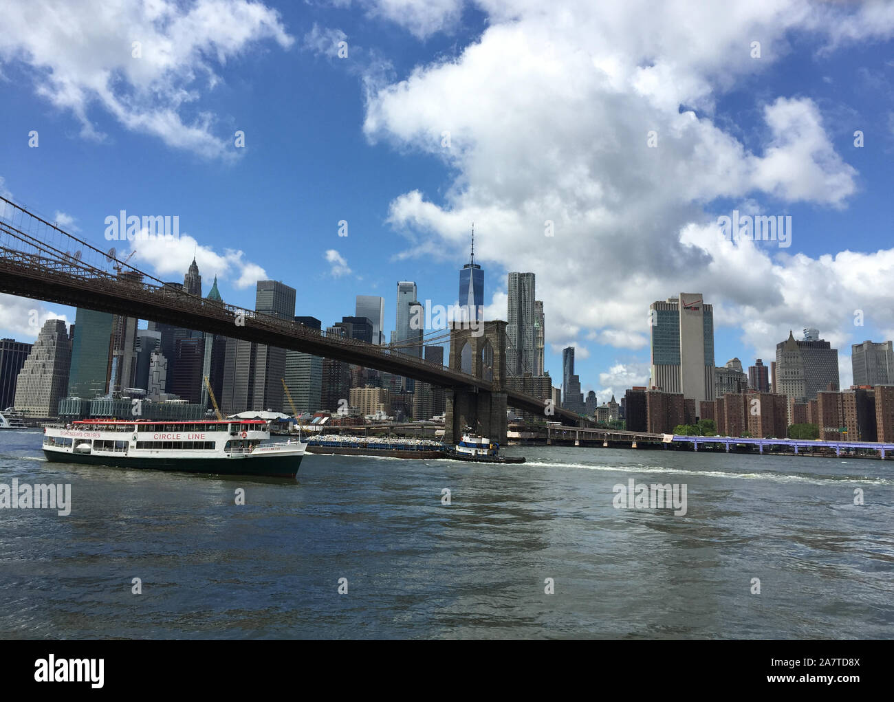 New York City Brooklyn Bridge panorama with Manhattan skyline Stock ...