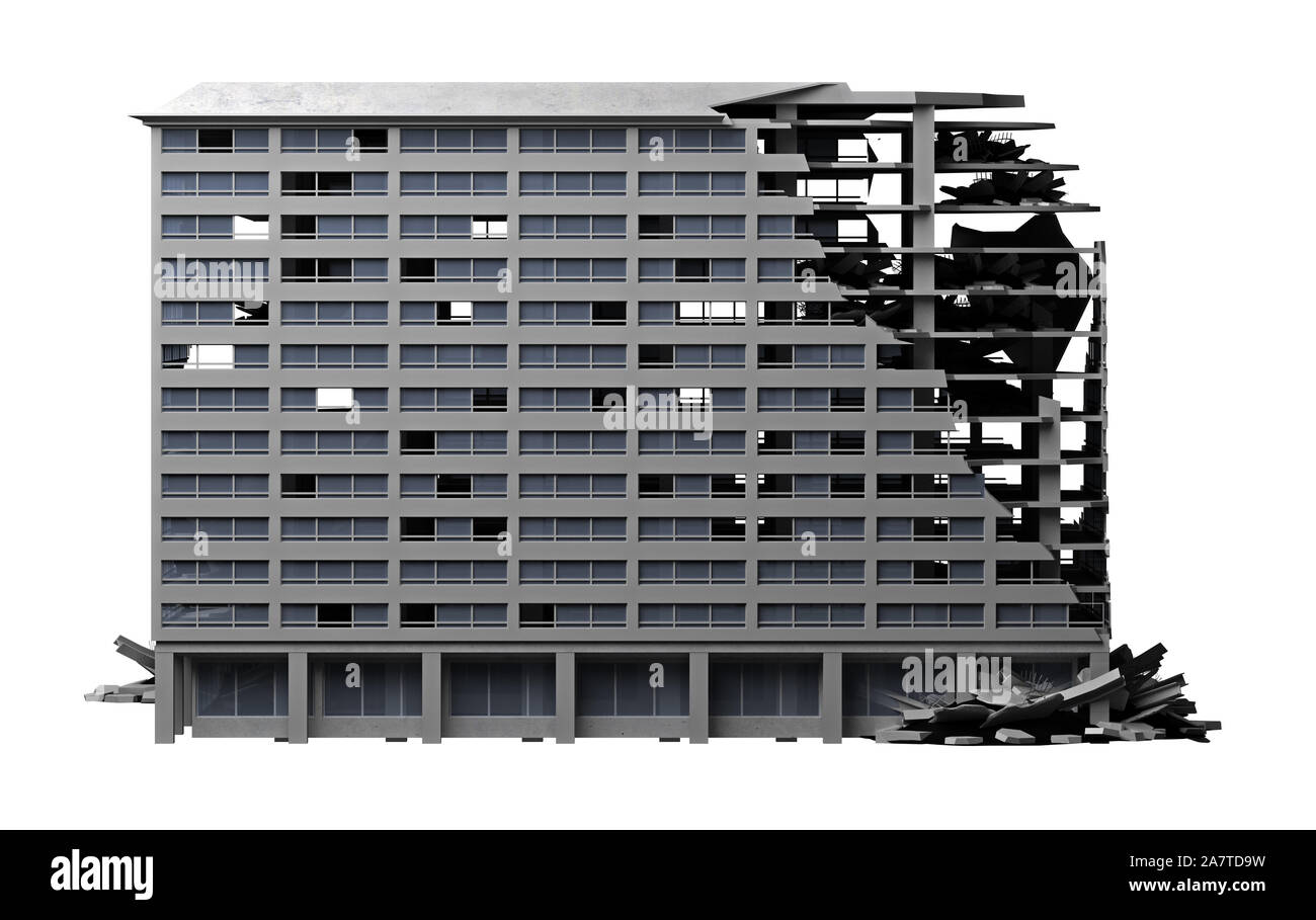 destroyed public building isolated on white. 3d rendering Stock Photo ...