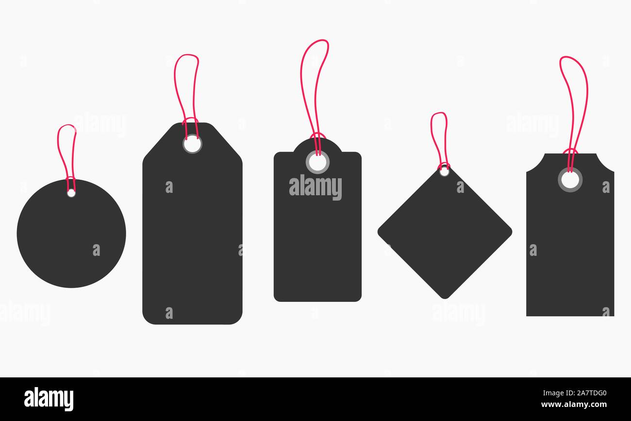 Blank tags or sale shopping labels set with rope isolated on white ...