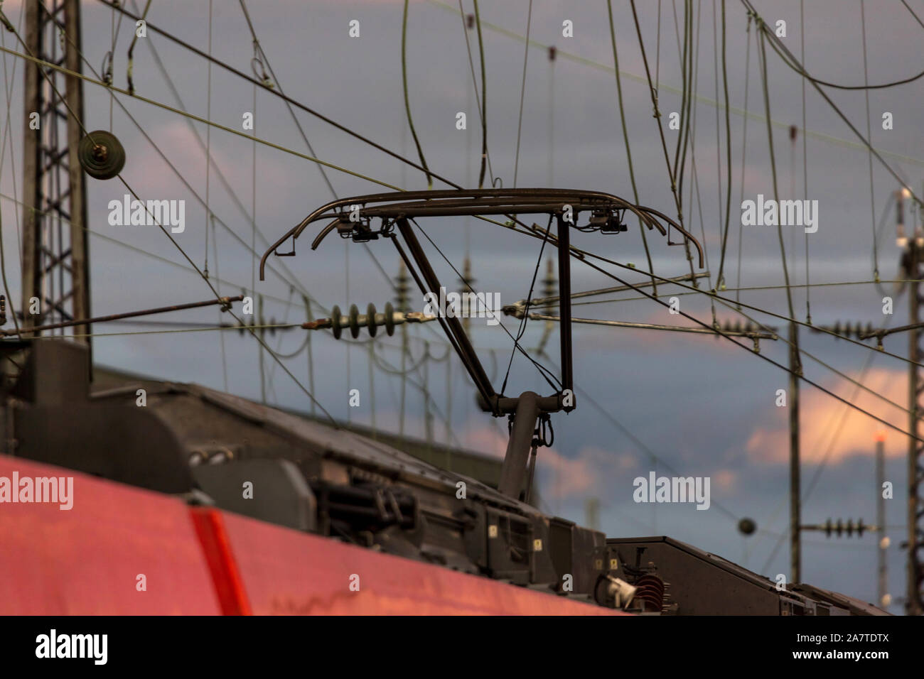 track pantograph overhead line Stock Photo - Alamy