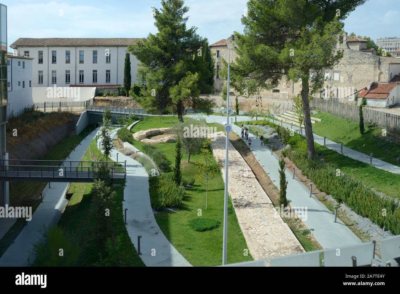 Garden of the Musée de la Romanité or Roman Archaeological Museum Nimes ...