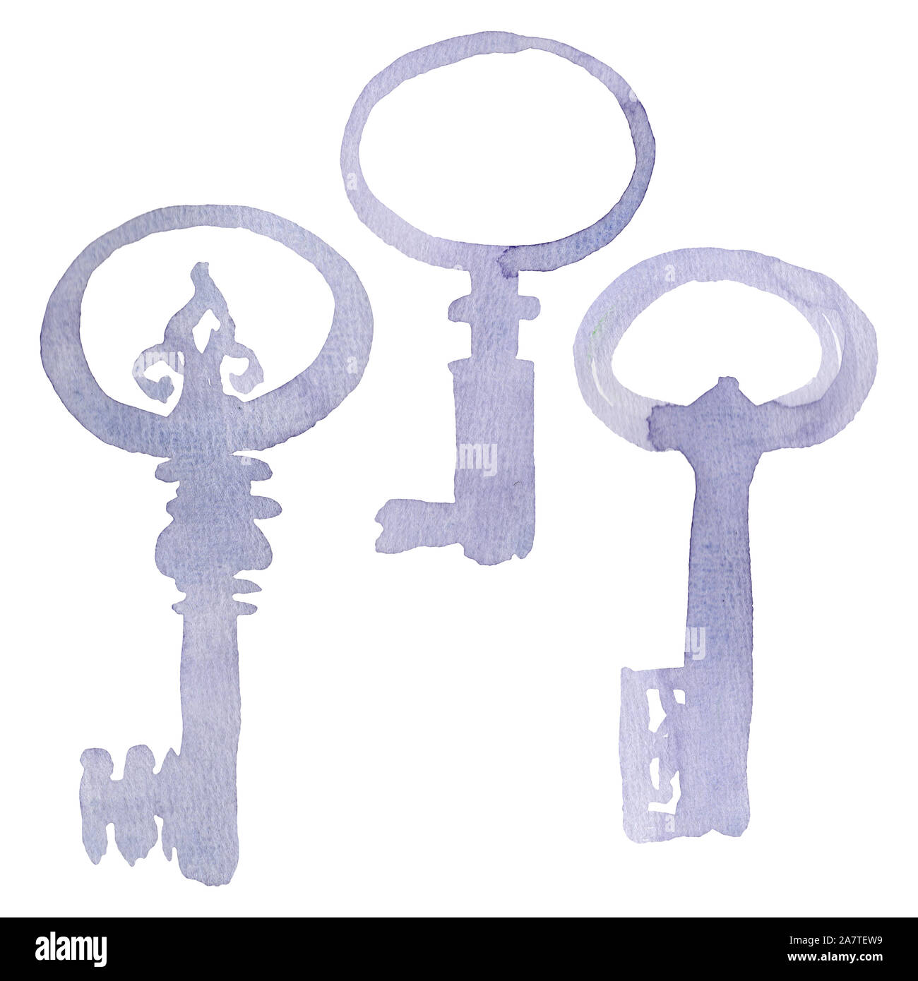 Isolated old key illustration element. Watercolor background ...