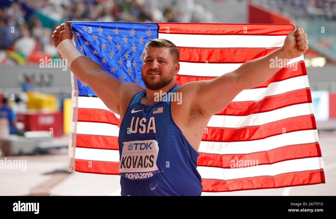 USA's Joe Kovacs celebrates winning the Men's Shot Put Final Stock ...
