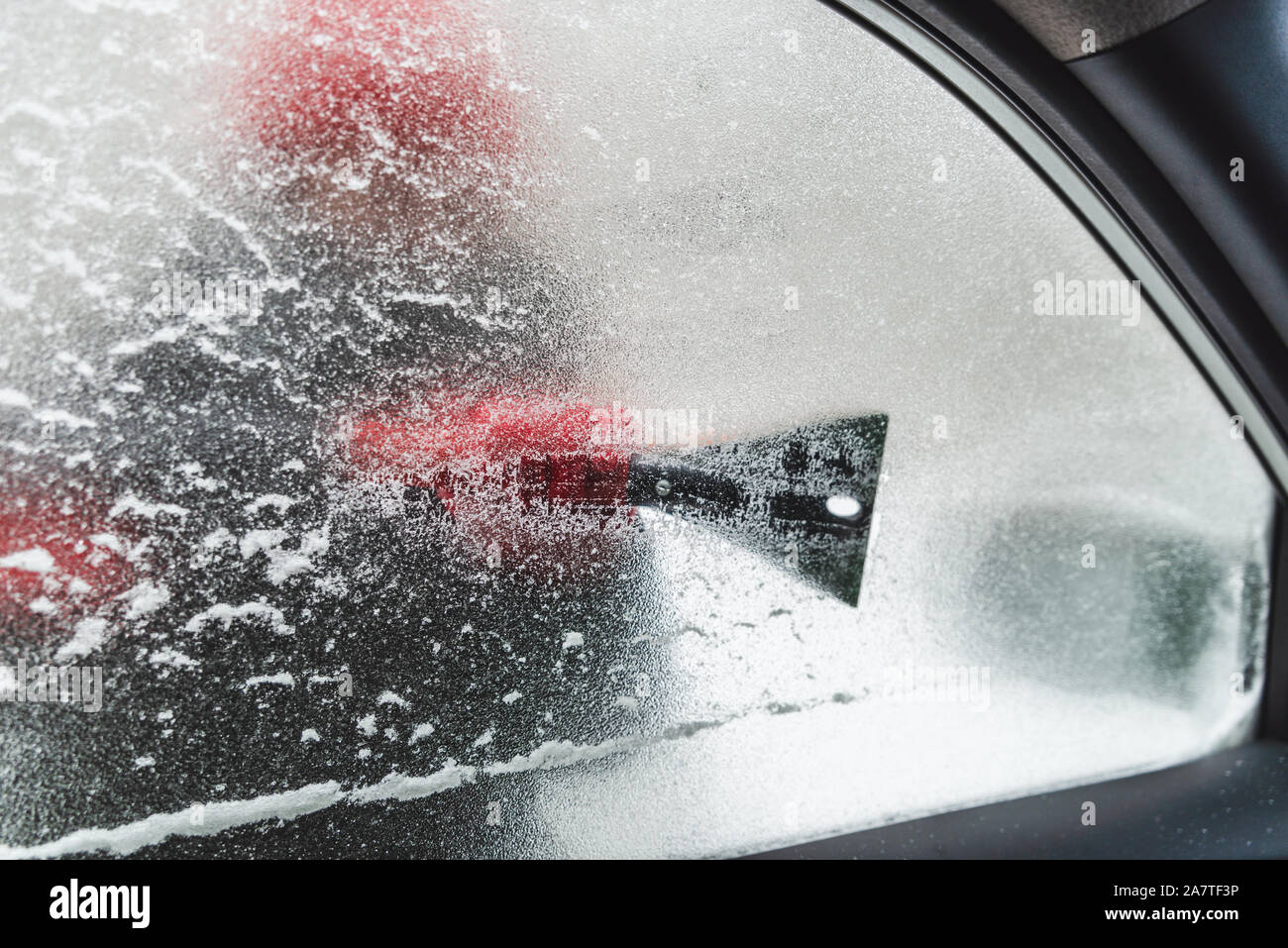 iced window from inside car cleaning Stock Photo - Alamy