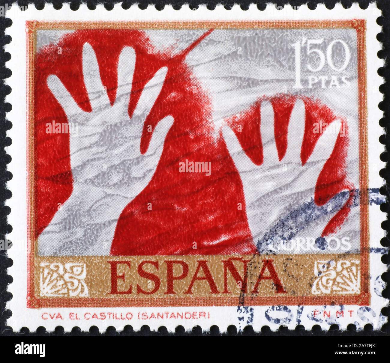 Prehistoric depictions of hands on spanish postage stamp Stock Photo ...