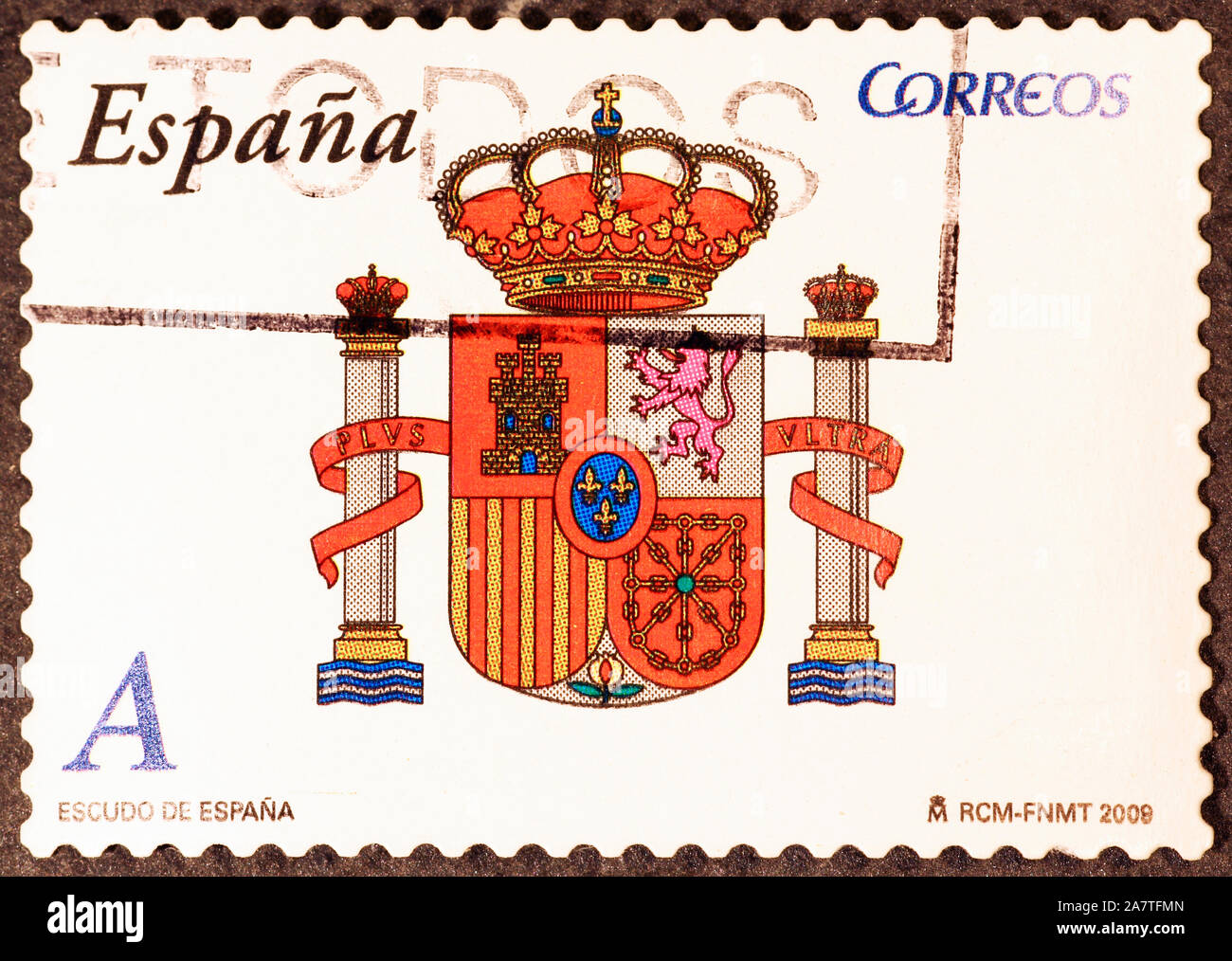 Spanish coat of arms on postage stamp Stock Photo - Alamy