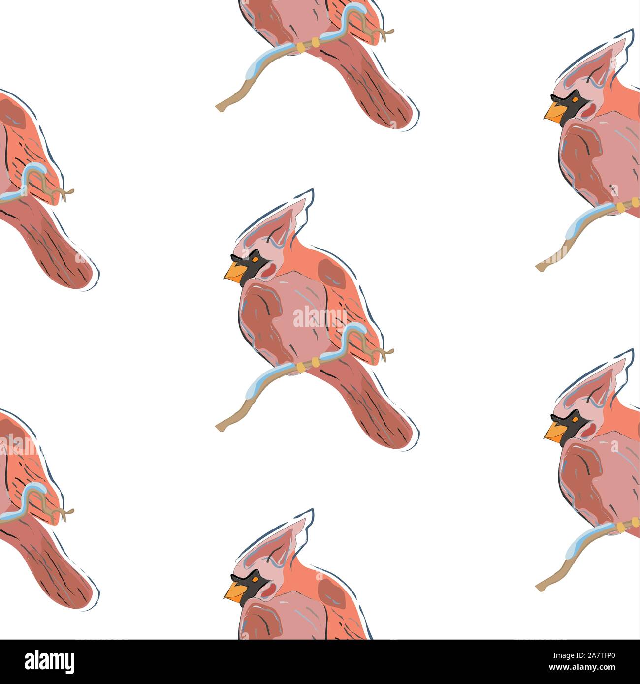 Seamless Pattern with red cardinal birds on white background. Vector ...