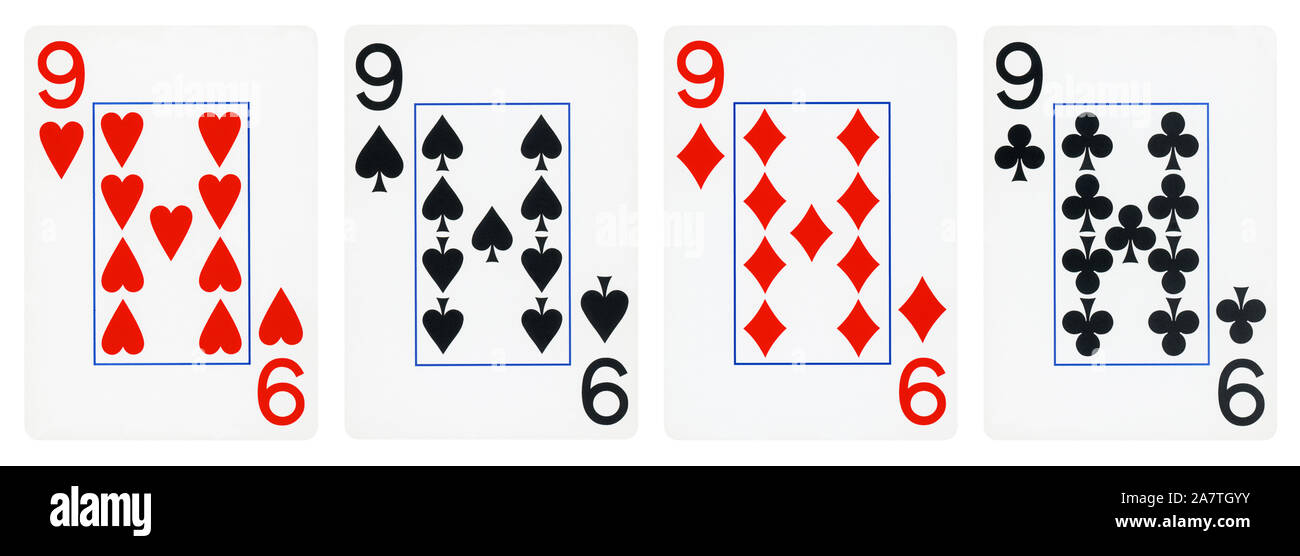 Four Playing Cards Isolated on White Background, Showing Nines from ...