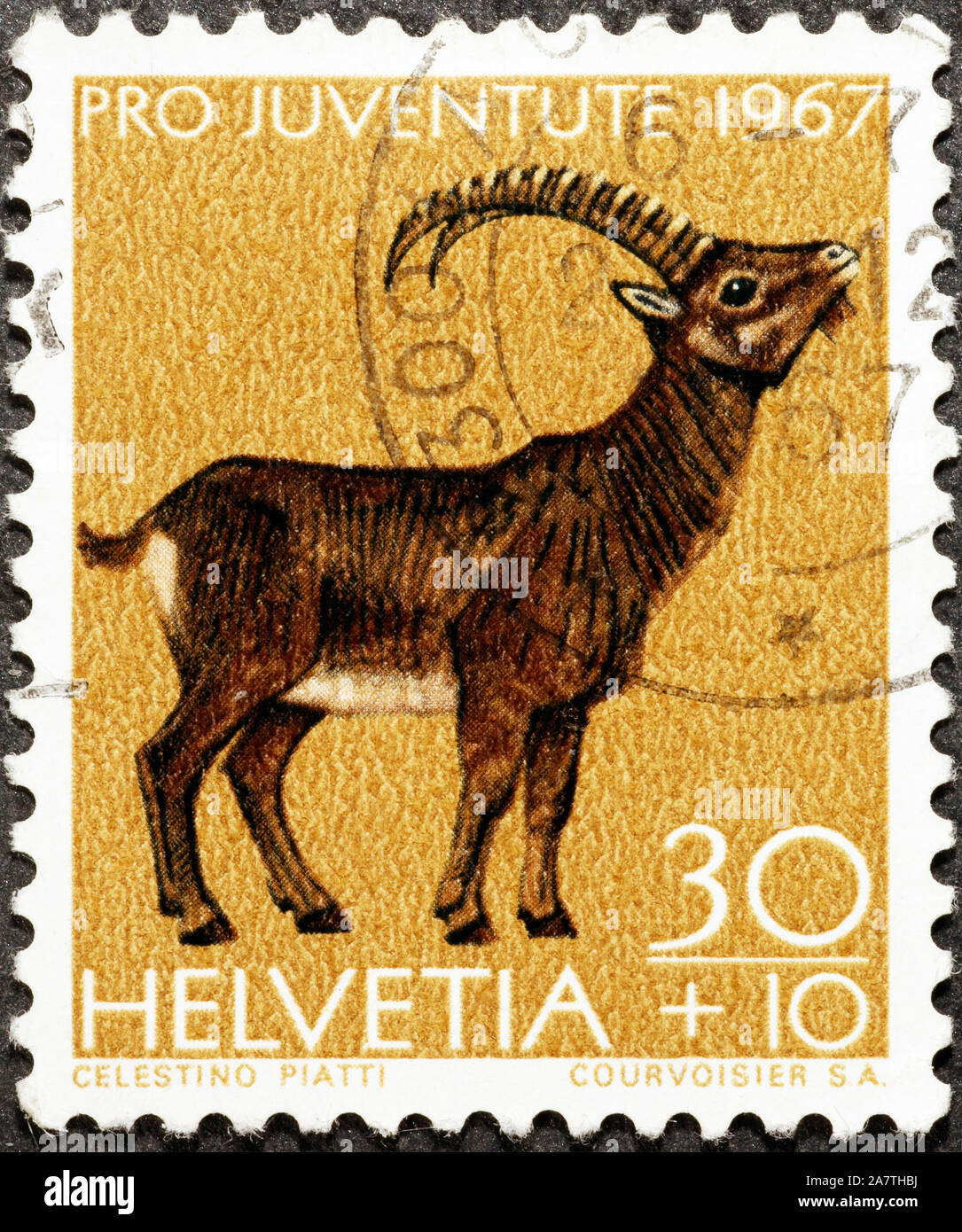 Ibex on swiss postage stamp Stock Photo - Alamy