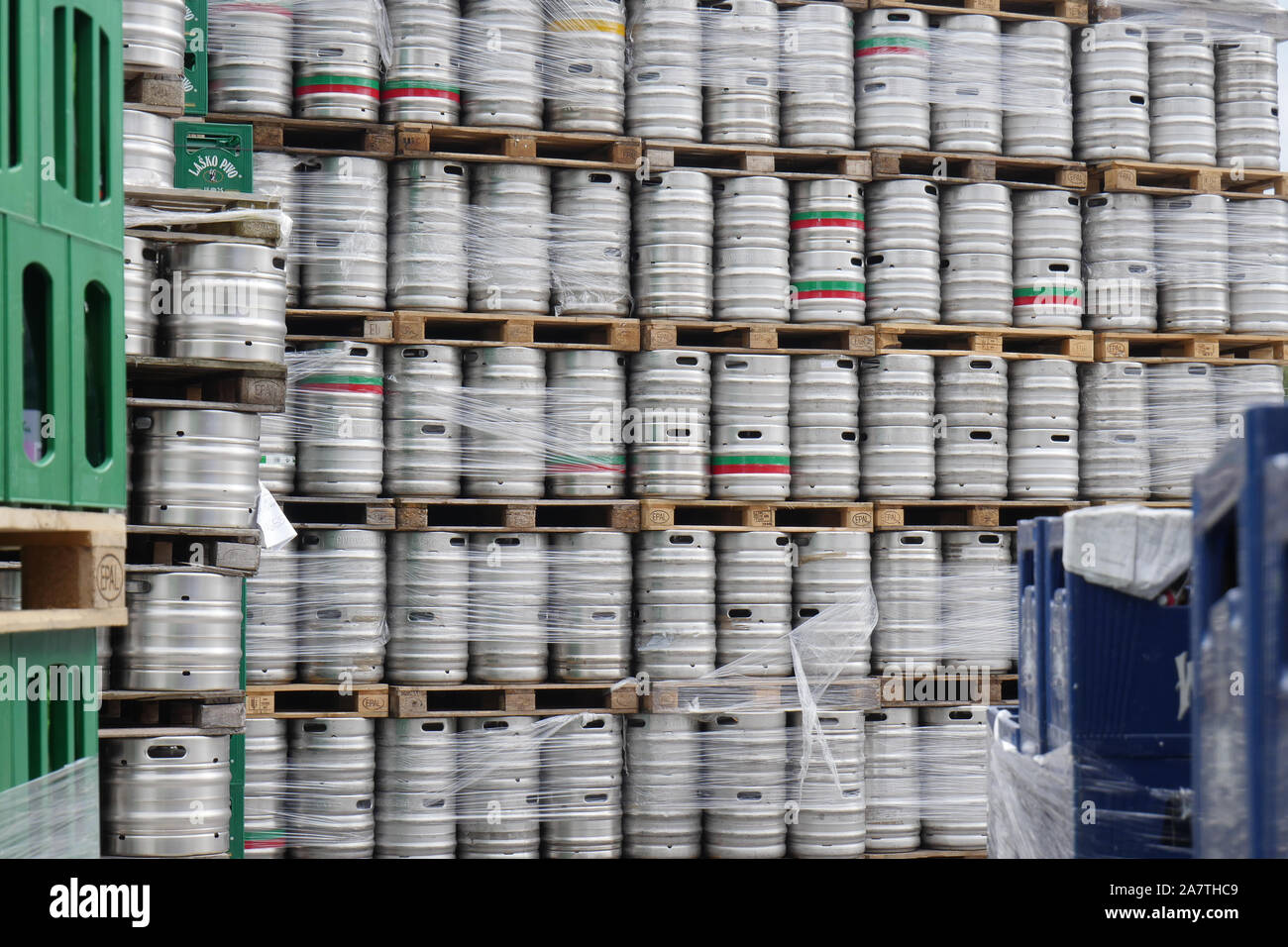 Union beer brewery, stock of barrels, Ljubljana, Slovenia Stock Photo ...