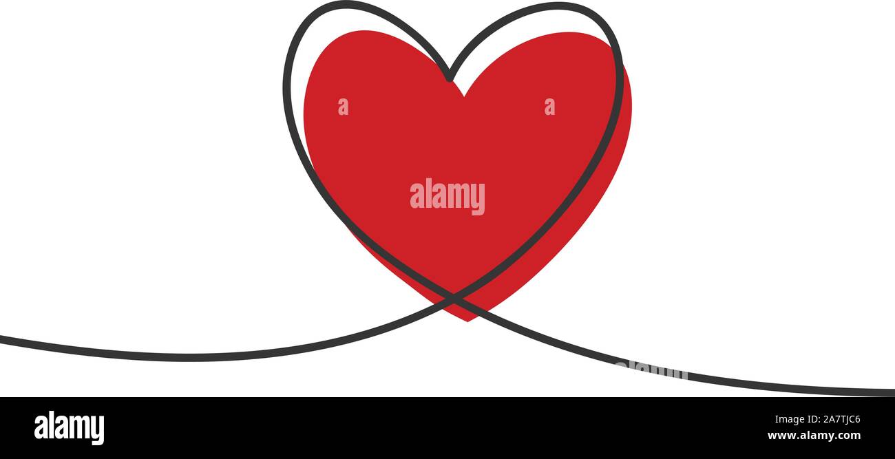 Heart in continuous drawing lines and glitch red heart in a flat style ...