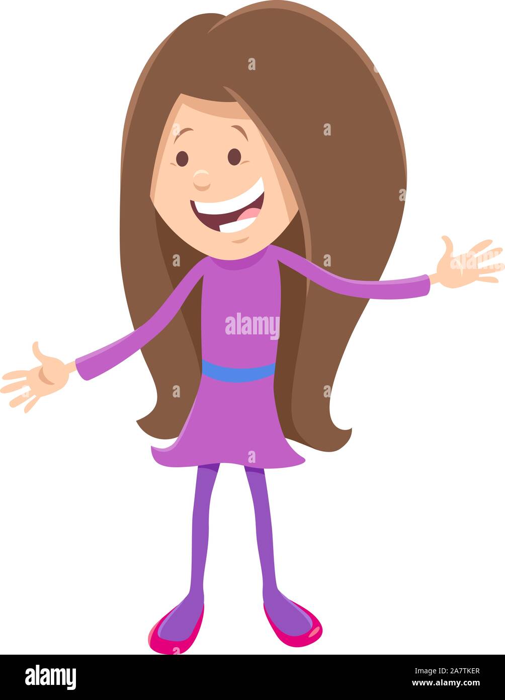 Cartoon Illustration of Happy Elementary Age or Teen Girl Funny ...