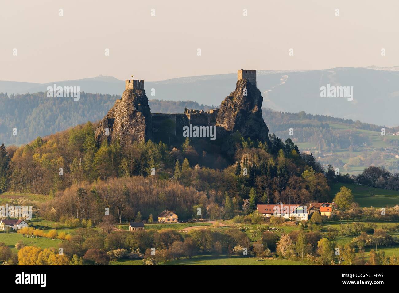 Trosky castle ruins in the Bohemia Paradise on an aerial photograph ...