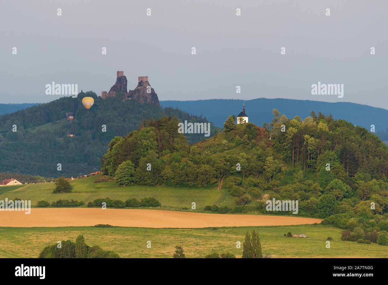Trosky castle ruins in the Bohemia Paradise on an aerial photograph ...
