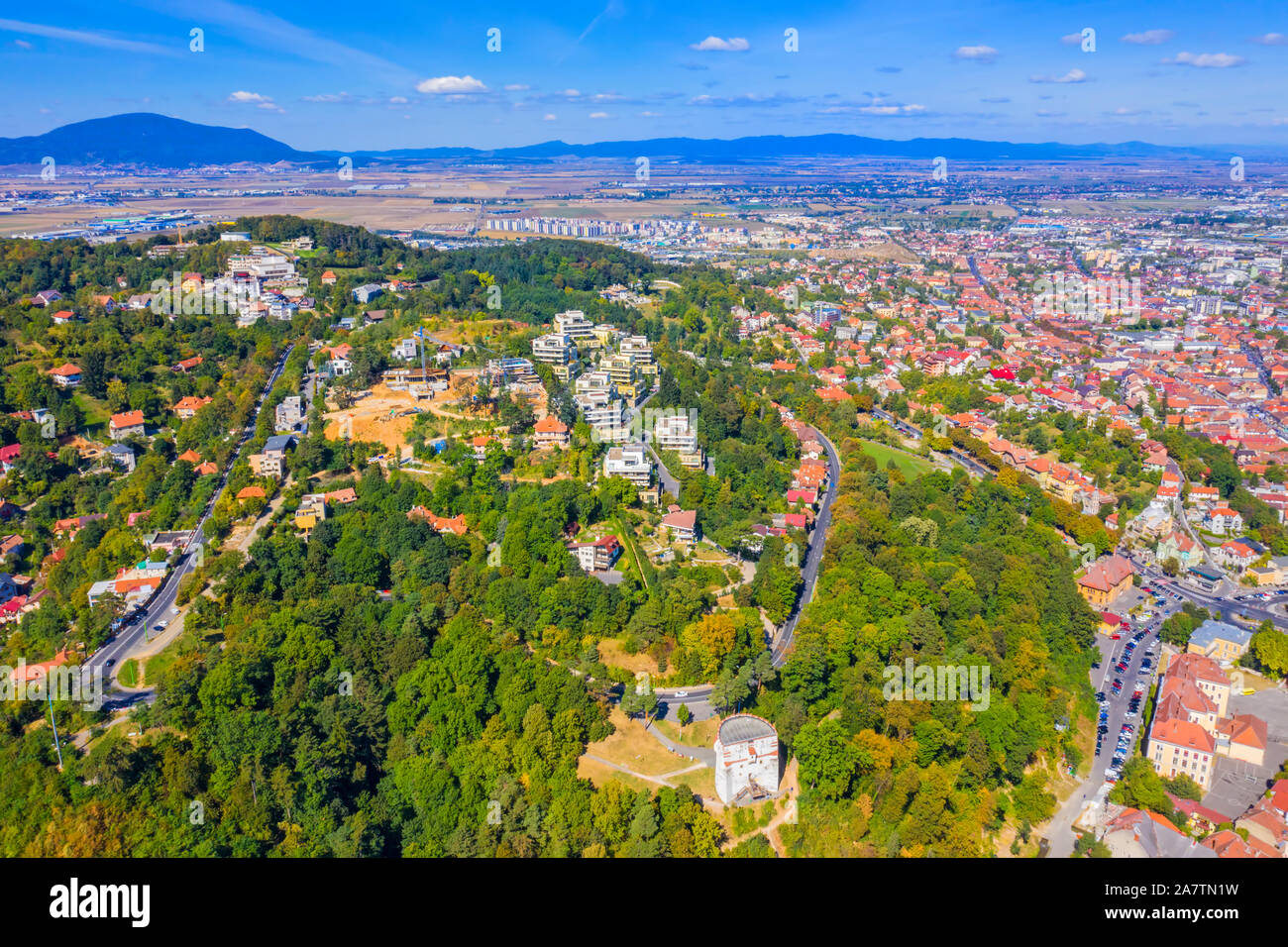 Brasov city viewed from Tampa Hill, summer aerial view in Romania Stock ...