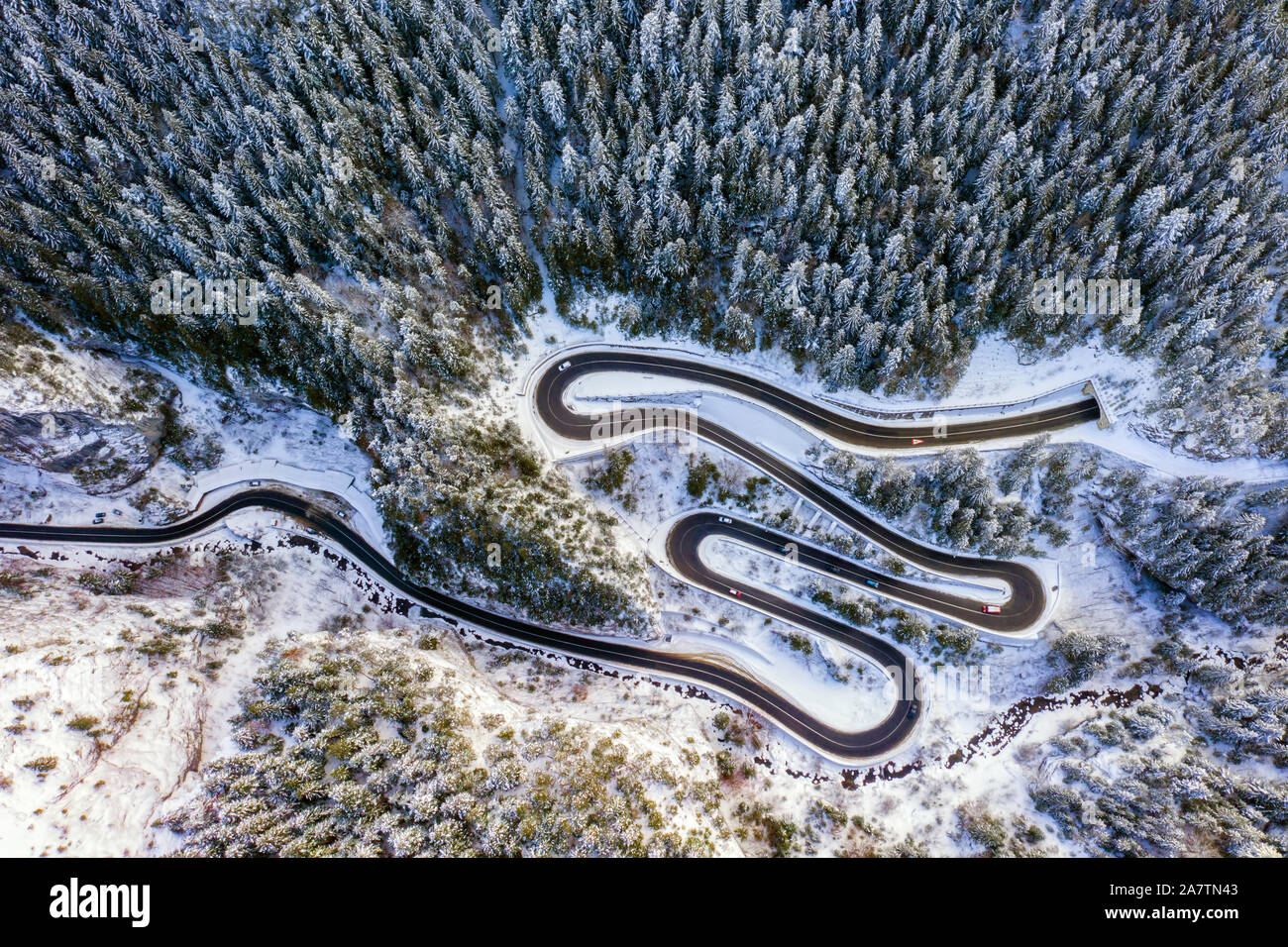Winding road in rocky mountain and tunnel entrance. Bicaz gorge is a ...