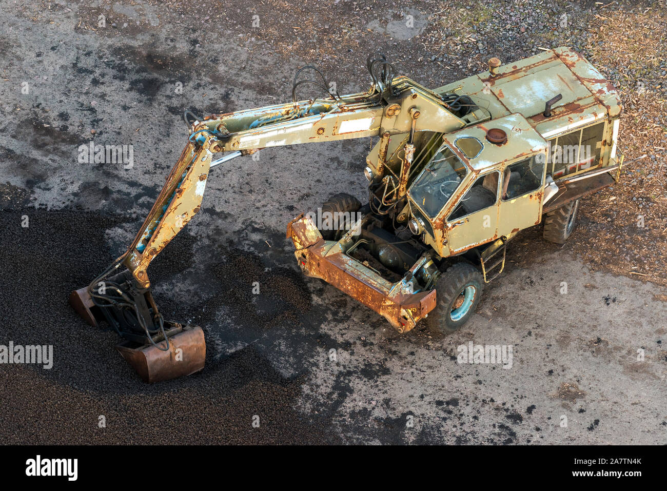 Aerial view of an old rusty excavator and coal Stock Photo - Alamy