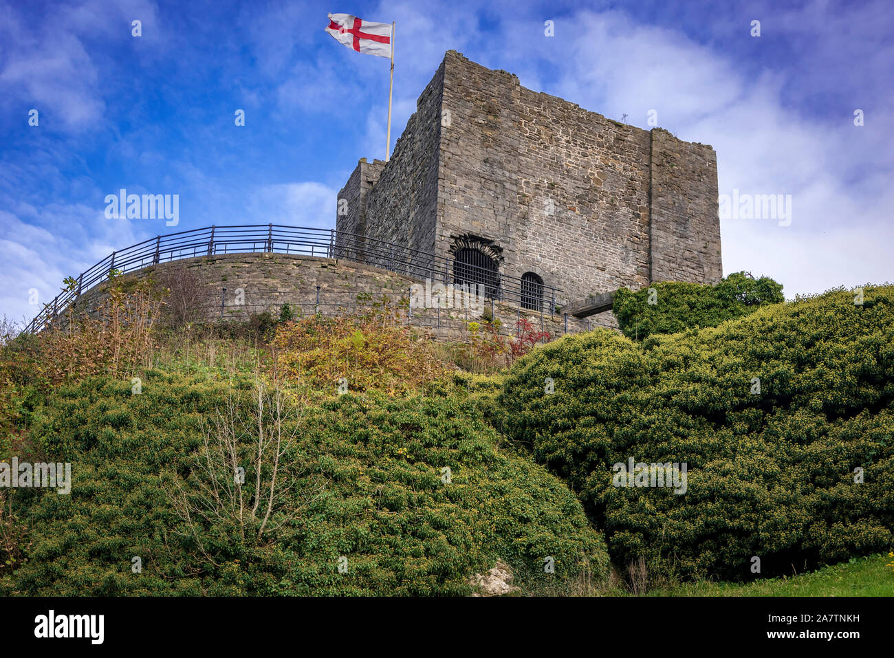 Clitheroe Castle keep on the Pinnacle in Clitheroe, Lancashire. Trough ...
