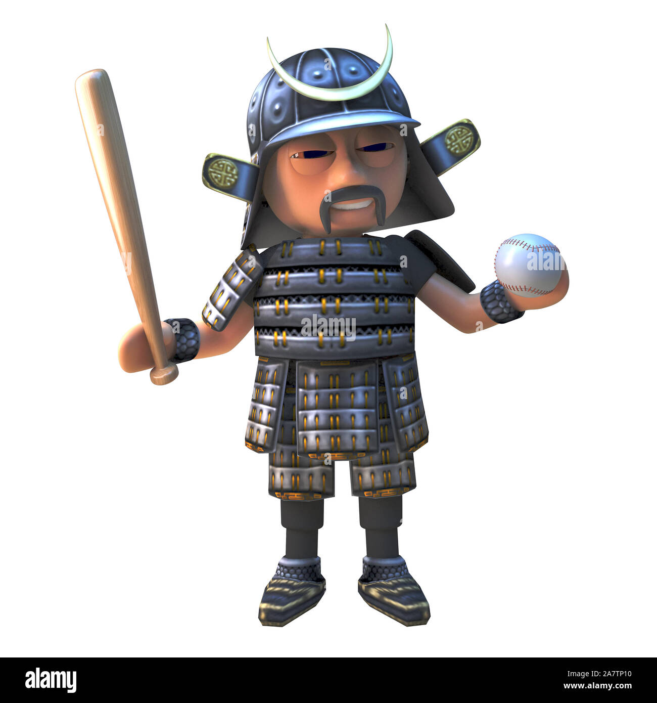 Cartoon 3d samurai warrior in armour playing with a baseball bat and ...