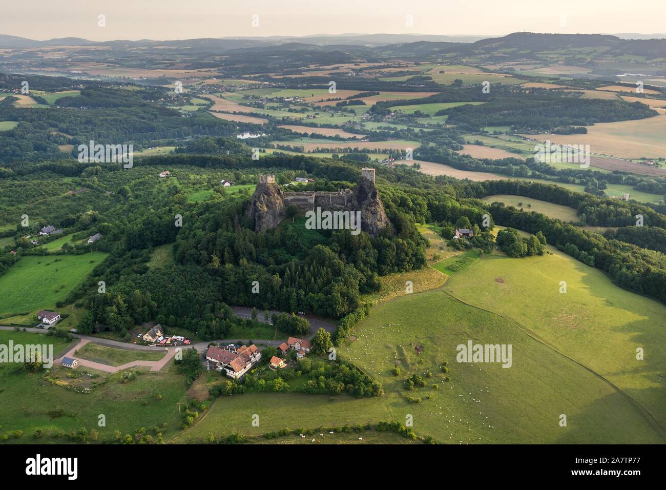 Trosky castle ruins in the Bohemia Paradise on an aerial photograph ...
