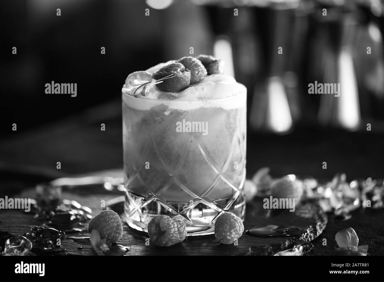 raspberry & lime cocktail with fresh egg foam Stock Photo - Alamy