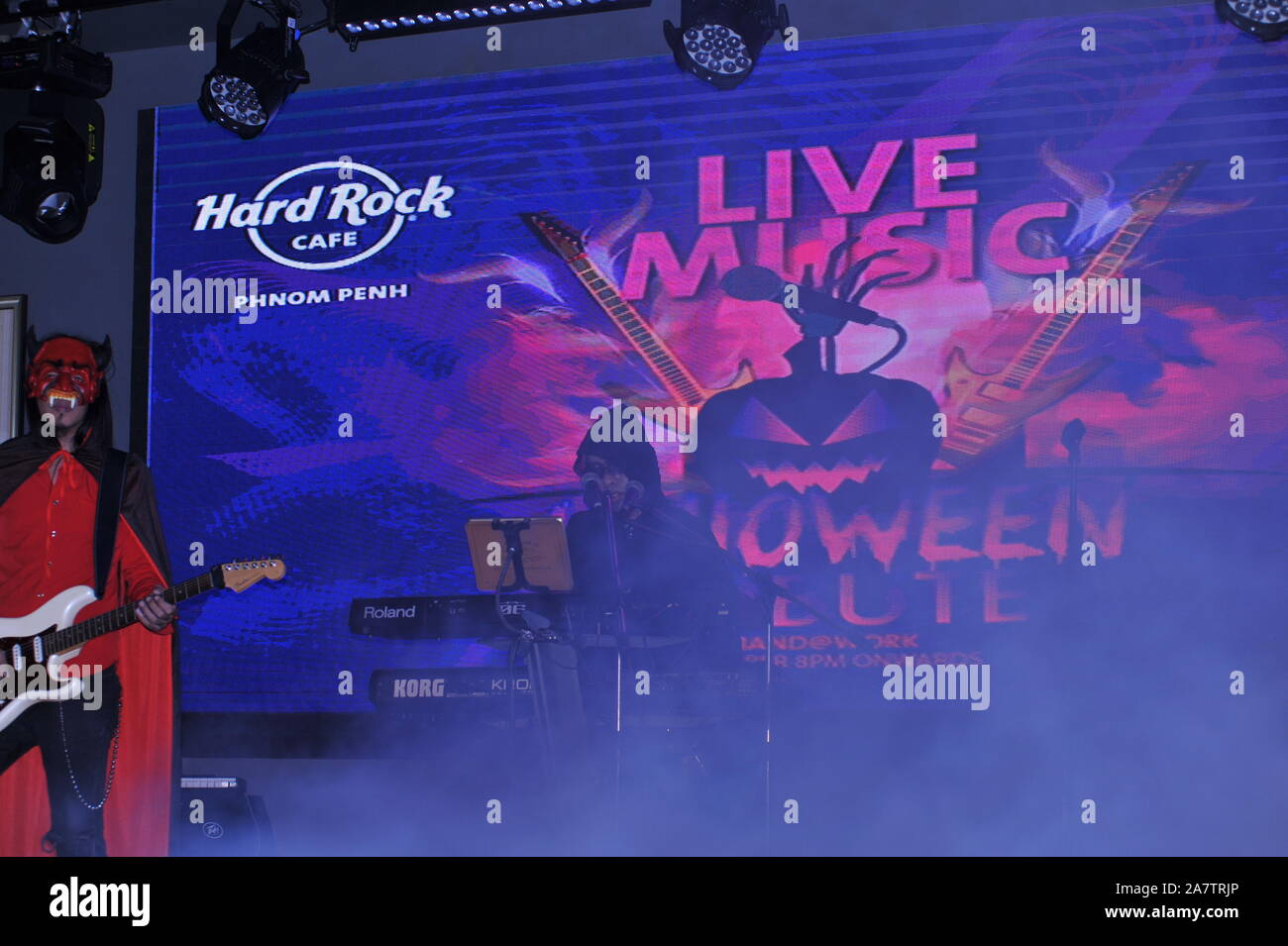 The Filipino band, Band@Work, plays a Halloween show at The Hard Rock ...