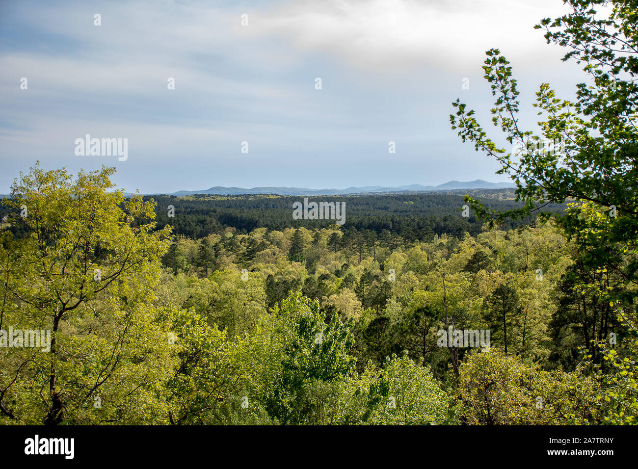 View of the valley from the top of a mountain in Ozarks, Arkansas Stock ...
