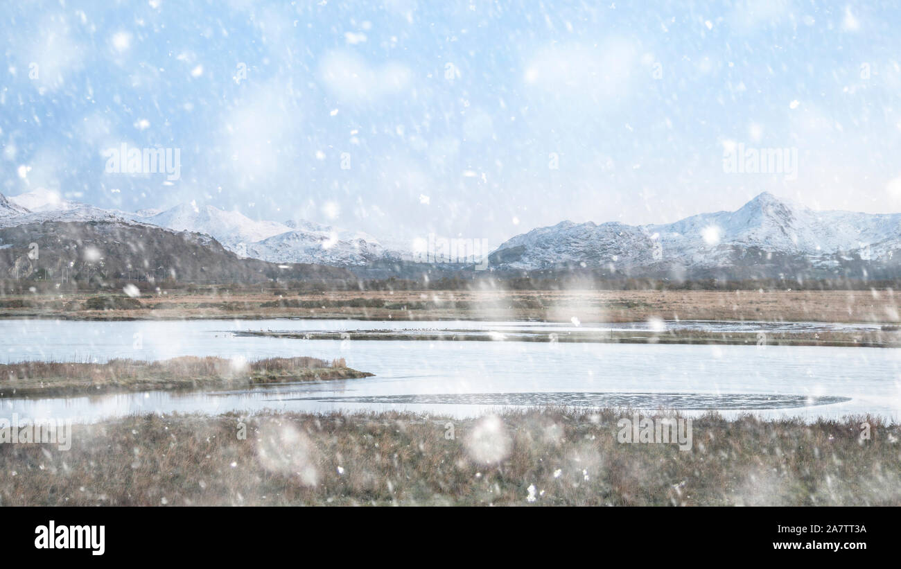 Beautiful Winter landscape image of Mount Snowdon and other peaks in ...