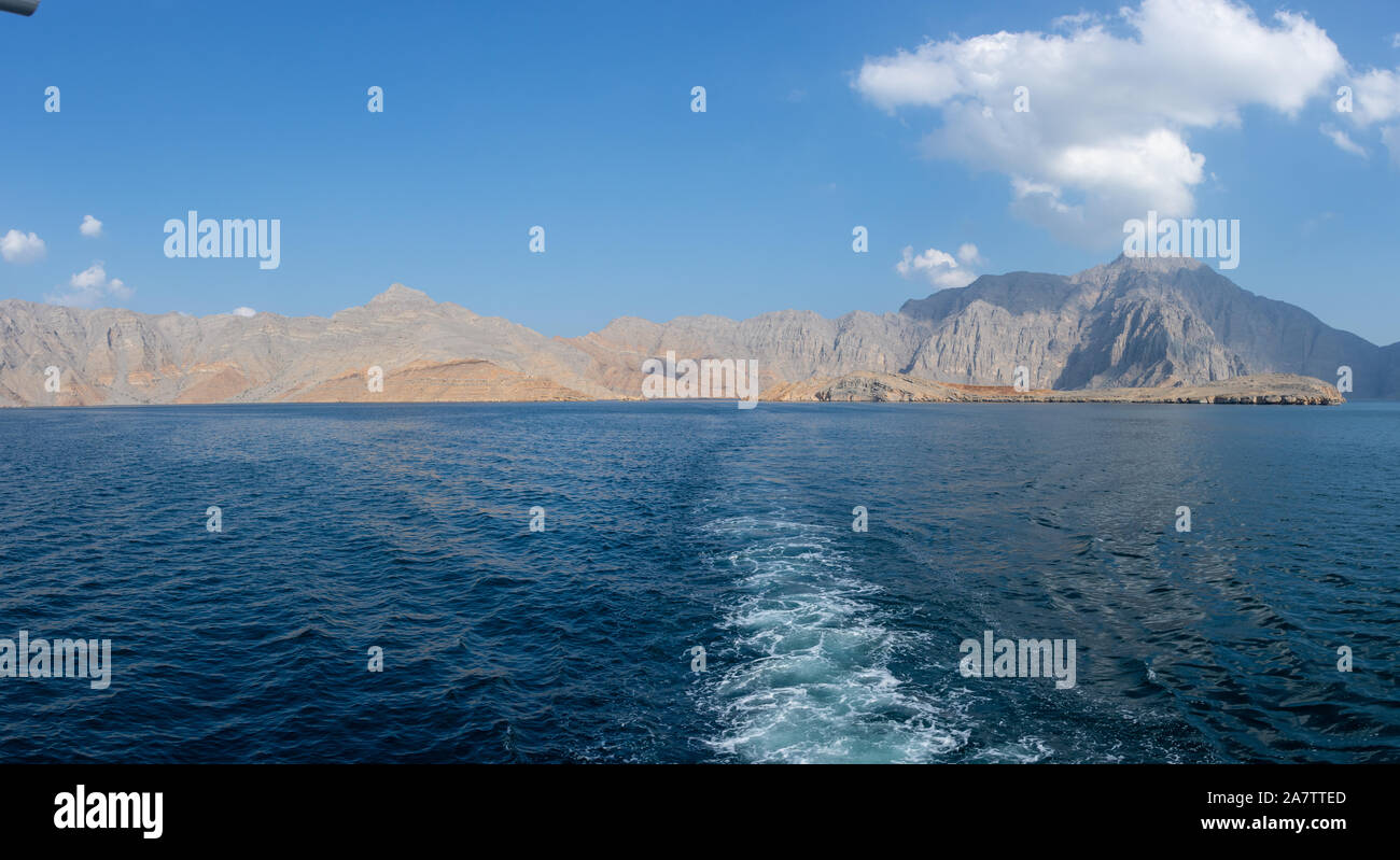 Panorama from the back of a Dhow Boat looking to the Fjords, beautiful ...