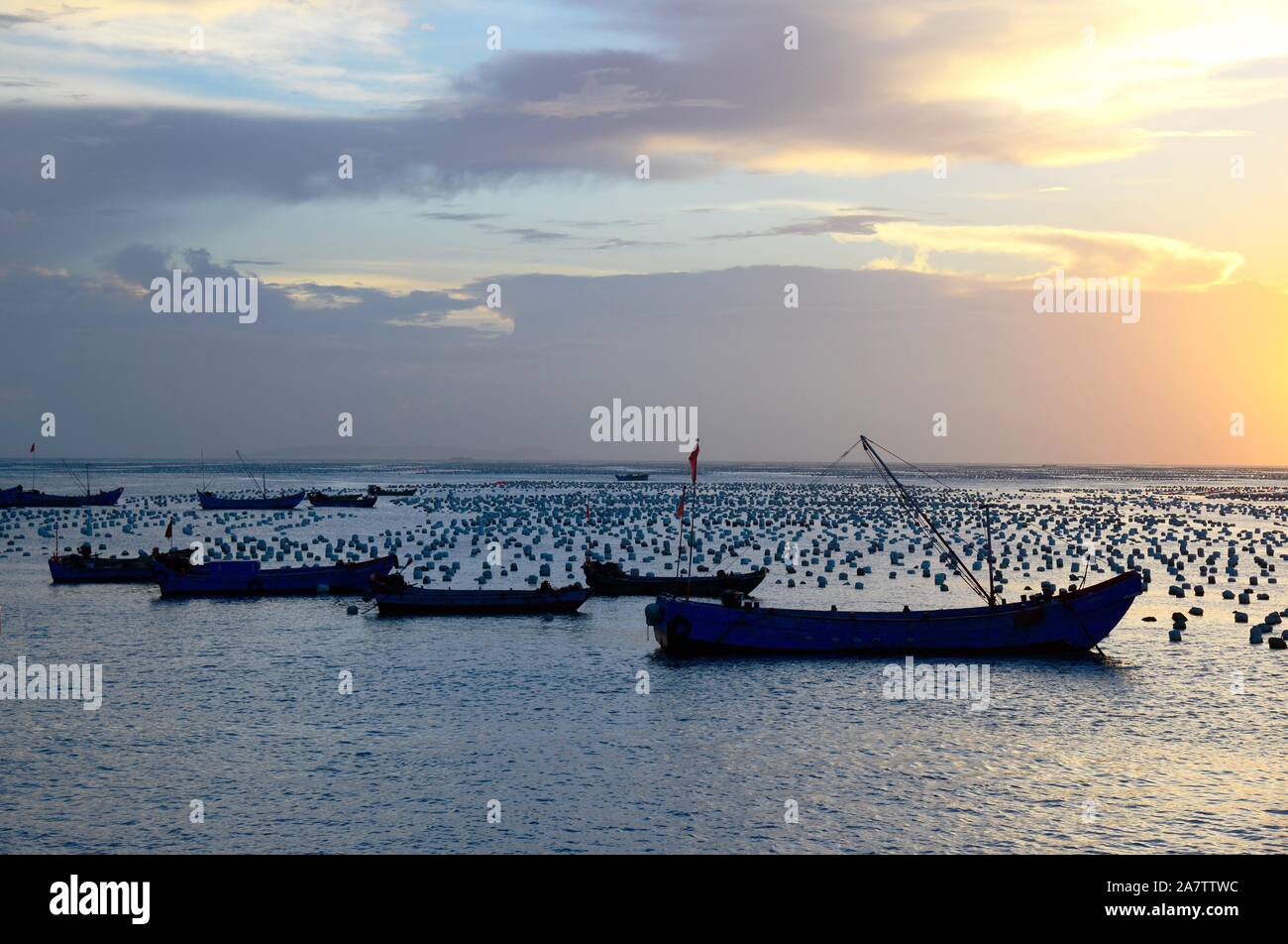 Fishing boats float around Goqi Island, the center of China's largest ...