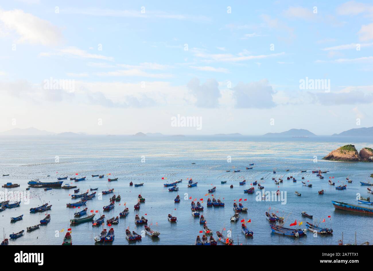 Fishing boats float around Goqi Island, the center of China's largest ...