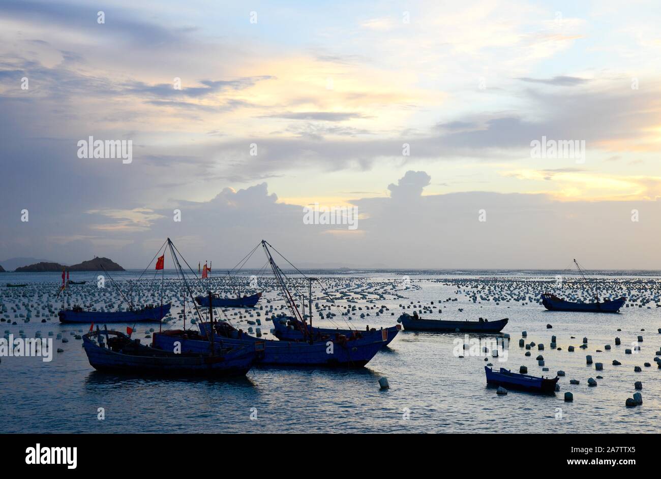 Fishing boats float around Goqi Island, the center of China's largest ...