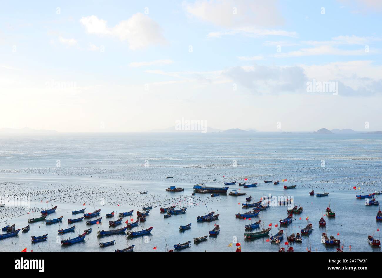 Fishing boats float around Goqi Island, the center of China's largest ...