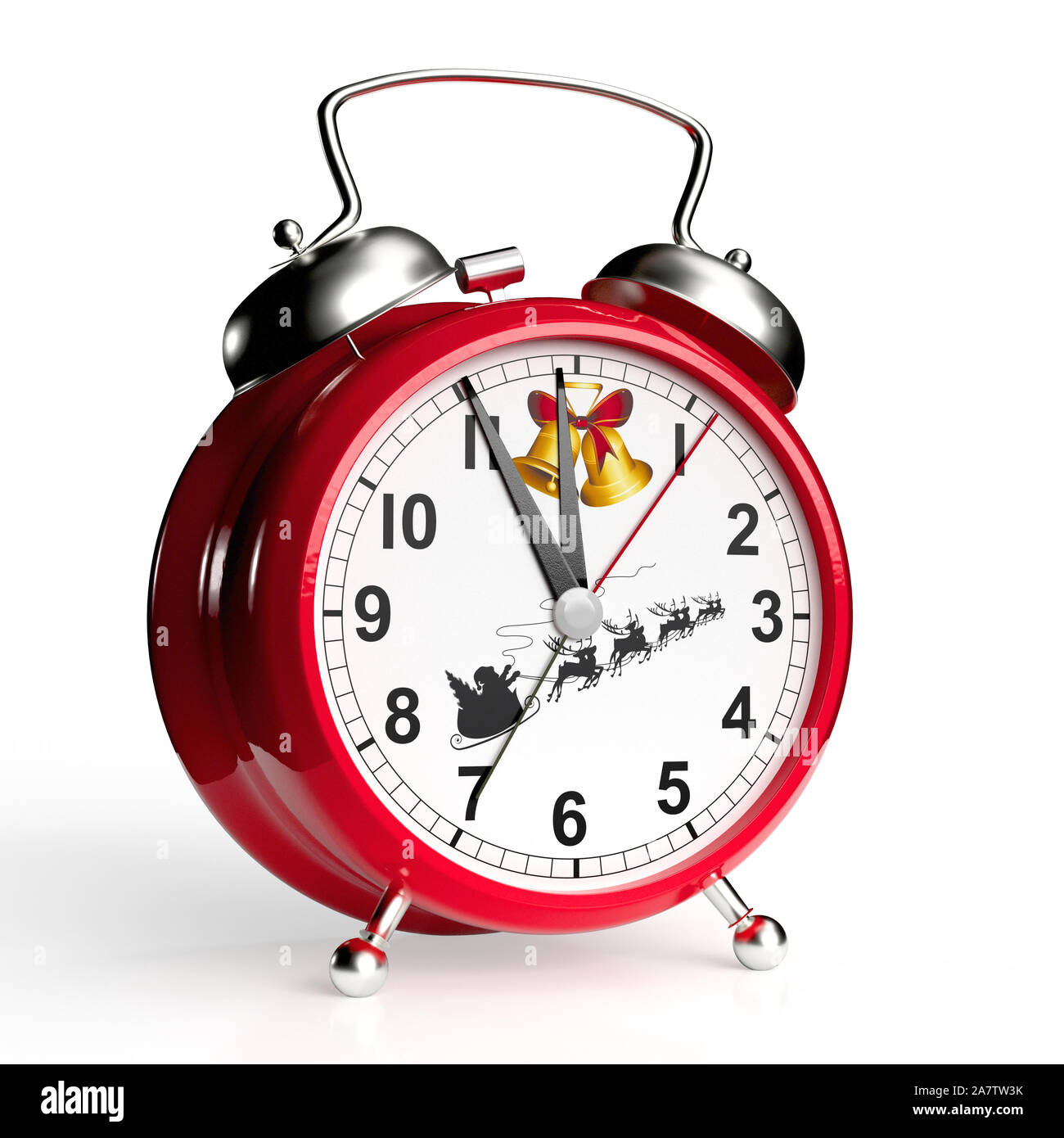 It's christmas time. Alarm clock isolated on white background. 3D ...