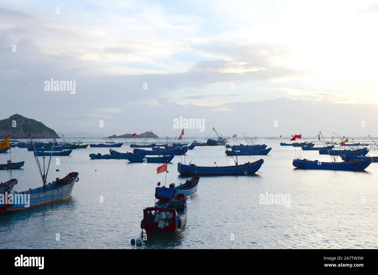 Fishing boats float around Goqi Island, the center of China's largest ...