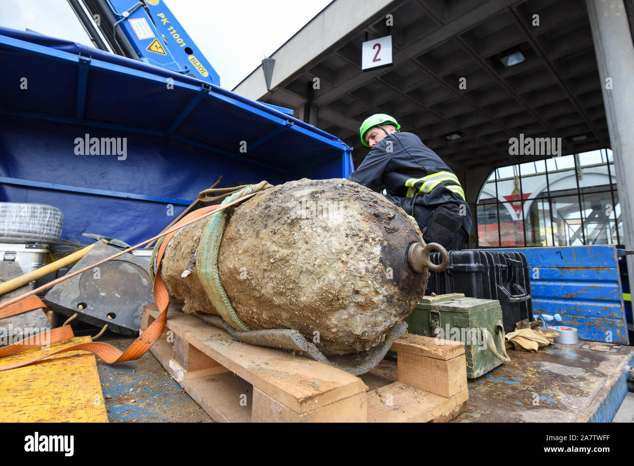 World War Two bomb being loaded on a truck after a successful ...